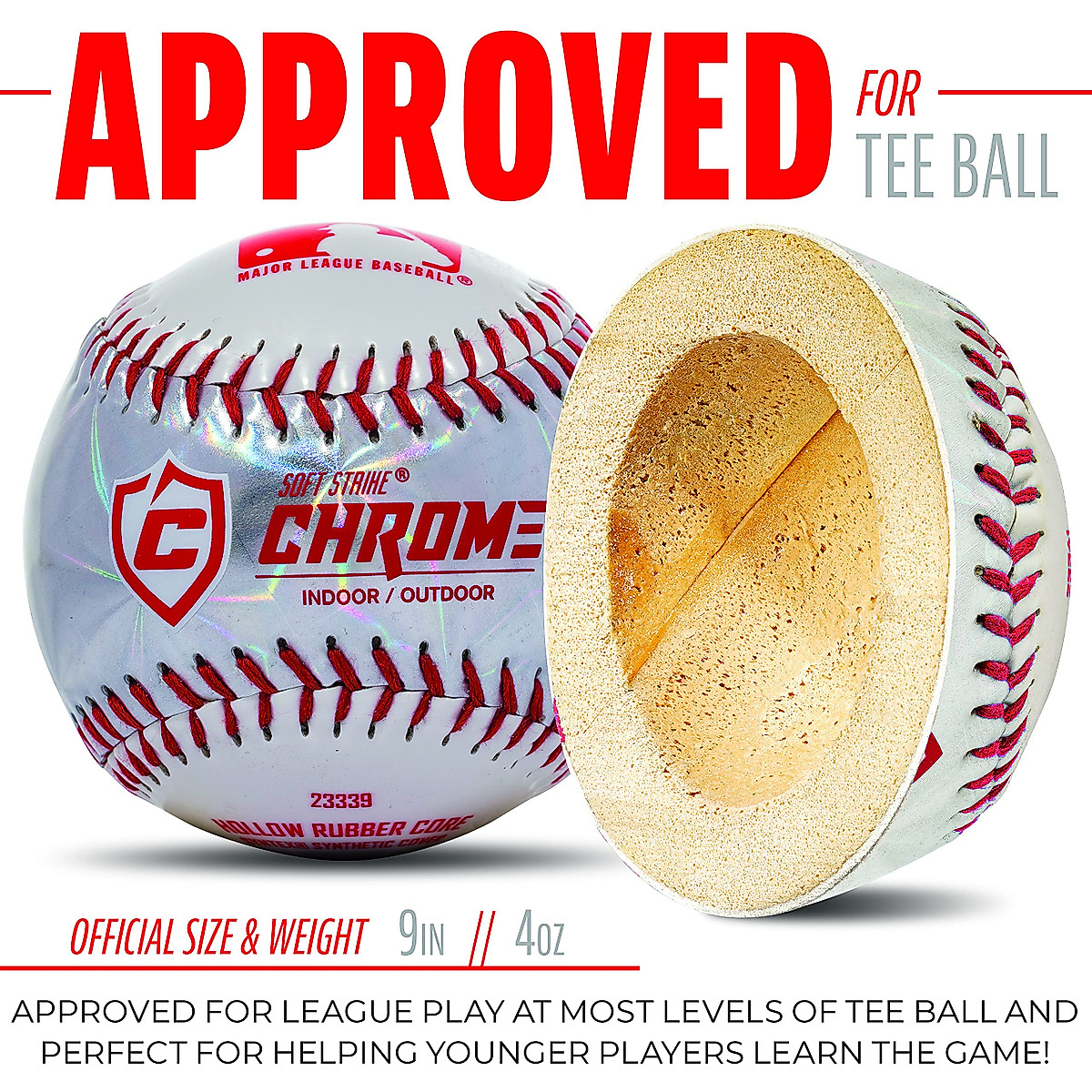 Franklin Sports - Soft Strike® - Hollow Core Chrome Teeball - MLB - Youth Tball - Baseball + Softball - Indoor & Outdoor Use