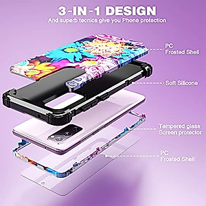 Galaxy S20 FE 5G Case with Tempered Glass Screen Protector(2020/2022 Released),IDweel Hybrid 3 in 1 Shockproof Heavy Duty Protection Hard PC Cover Soft Silicone Bumper Full Body Case for Women,Flower