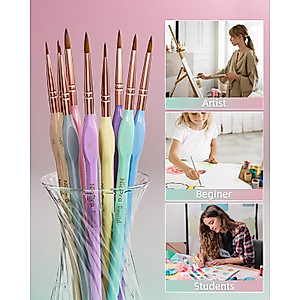 Nicpro 10PCS Micro Fine Detail Paint Brush Set, Macaron Pastel Small Miniature Fine Tip Detail Brushes Kit for Acrylic Oil Watercolor, Craft, Models, Miniatures, Rock Painting, Paint by Numbers