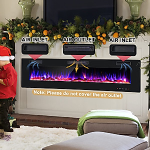 COSTWAY 68 Inches Ultra-Thin Electric Fireplace, 5100 BTU Recessed and Wall Mounted Fireplace Insert with Remote Control, Log and Decorative Crystals, Adjustable Flame Effect, ETL Certification