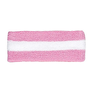 Cotton Terry Cloth Stretchy Stripe Sports Headband - Pink White