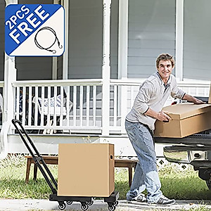 SPACEKEEPER Folding Hand Truck, 500 LB Heavy Duty Luggage Cart, Utility Dolly Platform Cart with 6 Wheels & 2 Elastic Ropes for Luggage, Travel, Moving, Shopping, Office Use, Black