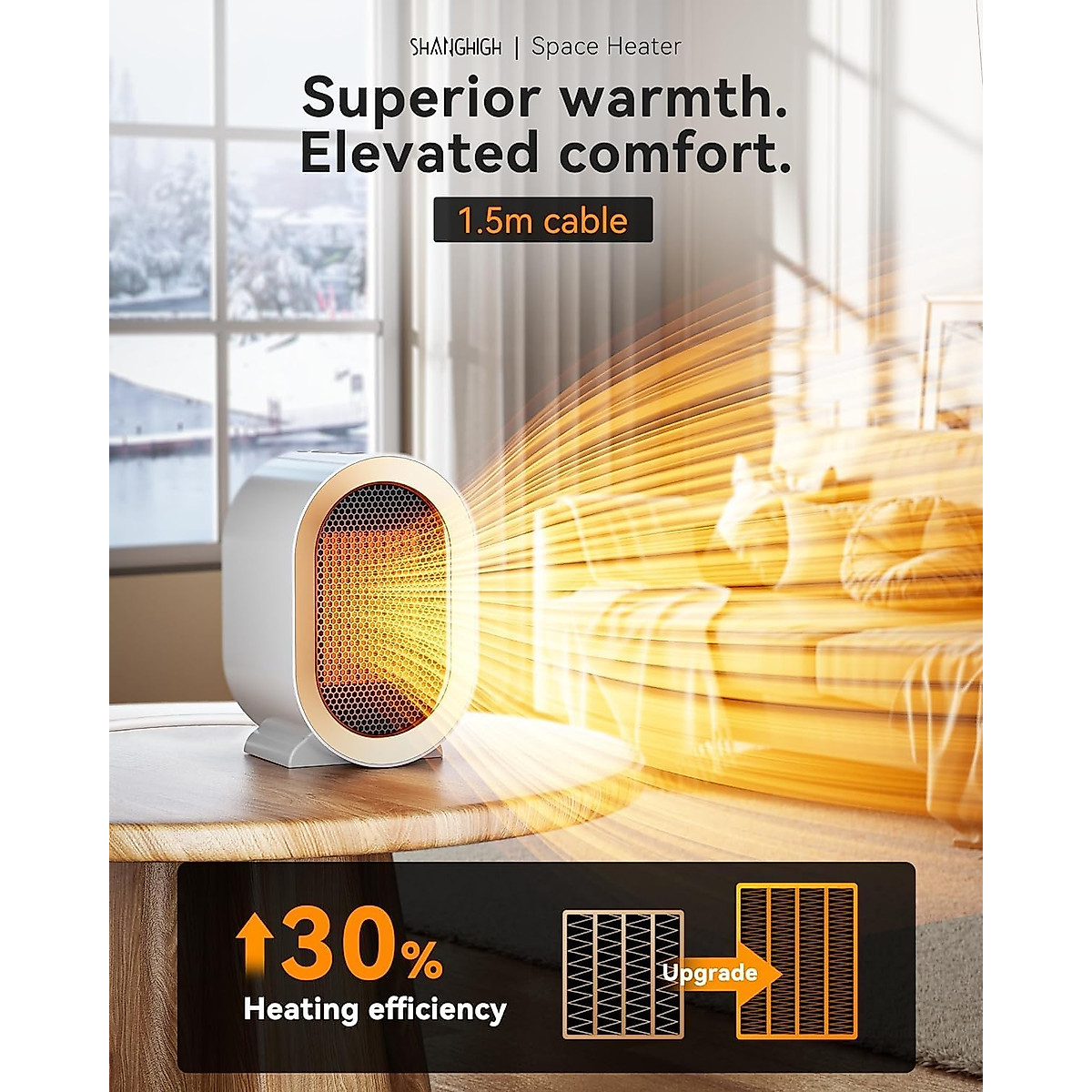 QQT Electric Space Heater,Portable Energy Efficient Space Heaters for Indoor Use,Two-Speed Portable Heater Fan for Office with Adjustable,Overheating Protection,Dumping Shutdown (White)