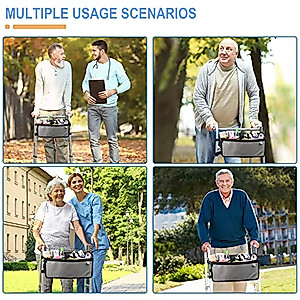 MDSTOP Walker Basket, Walker Bag Water Cup Holder, Foldable Walker Attachment Hands-Free Storage Bag for Elderly, Senior, Large Capacity with Zippered Phone Pocket (Not Fit Rollator Walkers) (Grey)