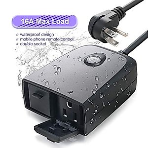 Smart Outdoor Plug, Smart WiFi Outdoor Plug Compatible with Alexa, Google Home and IFTTT, 2 Outlets, Timer and Remote Control, IP55 Waterproof, Smart Outdoor Switch with Energy Monitoring - Black