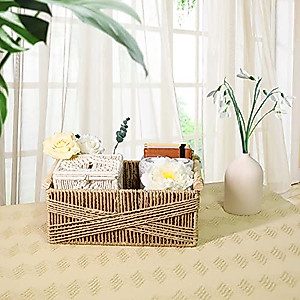 ANMINY 3 Pack Woven Storage Basket with Wood Handles Handmade Natural Paper Rope Decorative Boho Desk Wicker Storage Bins Box Set Nursery Baby Kid Large Meduim Small Shelf Organizer Container - Brown