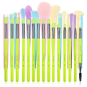 Docolor 17Pcs Colourful Makeup Brush Set + 15Pcs Eye Makeup Brushes Set Premium Kabuki Foundation Blending Face Powder Synthetic Makeup Brushes Set