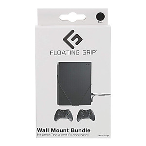 Xbox One X Wall Mount by FLOATING GRIP - Mounting Kit for Hanging Gaming Consoles - Strong & Slim Ropes - Easy-to-Install System (Bundle: Fits Xbox One X + x2 Controllers, Black)