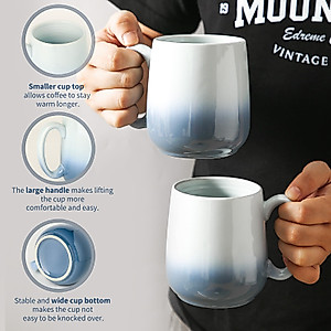 Hasense Ceramic Coffee Mugs Set of 4, Stoneware 15 oz Coffee Cups, Tea Mug with Large Handle for Coffee, Latte, Milk and Mocha, Birthday Gift, Dishwasher & Microwave Safe, Gradient Light Blue