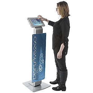 Displays2go iPad Floor Kiosk Stand with Sign Holder, Home Button Hidden (IPDSGNSV2)
