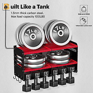 Spampur Power Tool Organizer with Charging Station, 6 Drill Holders Wall Mount, Heavy Duty Metal Premium Garage Tool Shelf, Gift for Man Cordless Tool Storage Rack with 4 Outlet Power Strip - Red