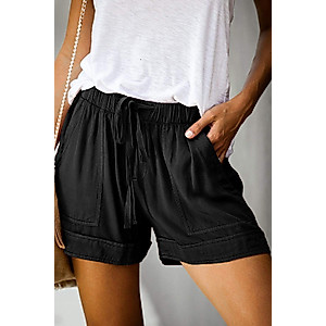 ANFTFH Women Casual Solid Color Shorts Loose Elastic Waist Pants Summer Vacation Black L