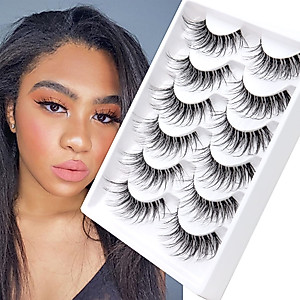 Veleasha Lashes with Clear Band Fluffy Lashes that Look Like Extensions 6 Pairs Pack Invisible False Eyelashes (12-18mm)