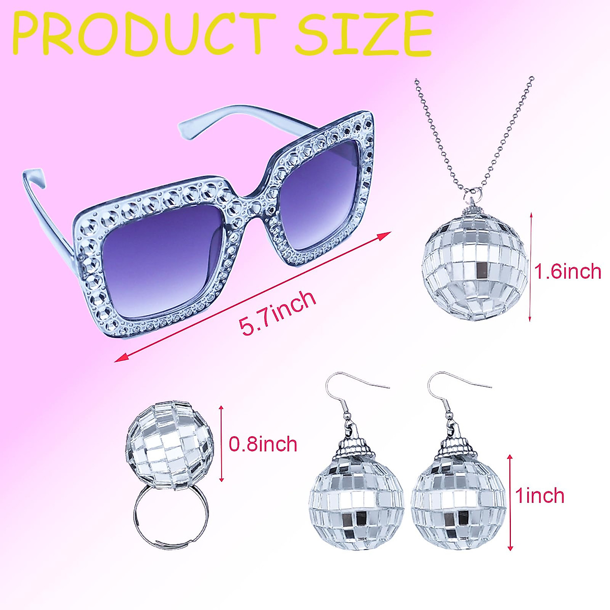 Tongnian Disco Ball Cowboy Hat, 1970s Disco Accessories Set Silver Cowgirl Hat with Disco Ball Necklace, Earrings, Ring and Sunglasses for Women Party