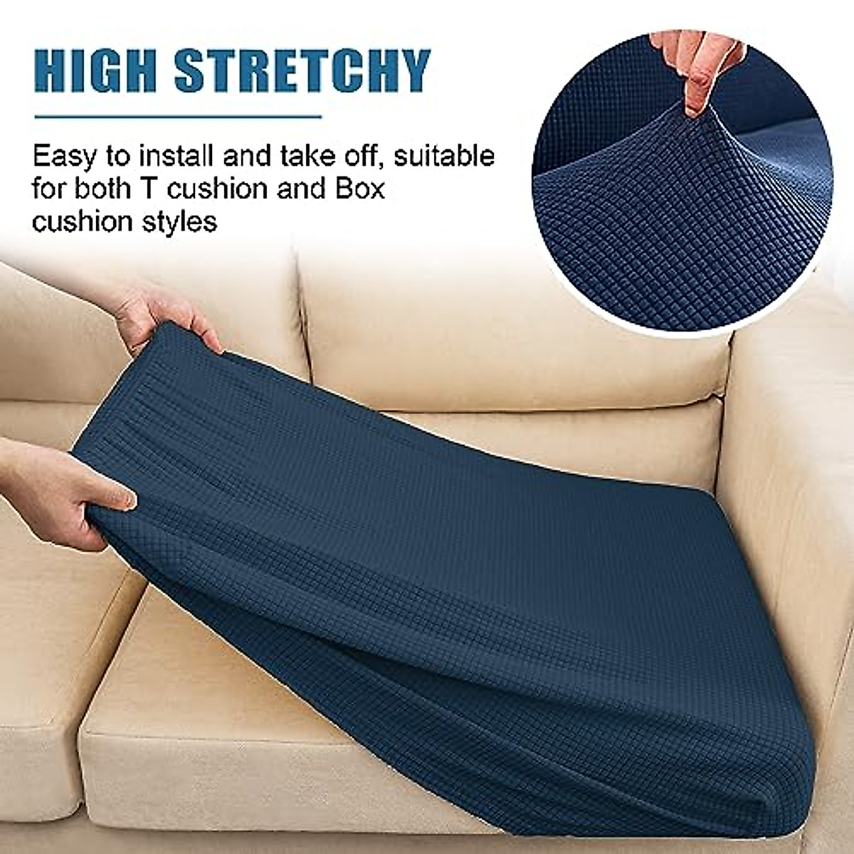 NC HOME Water Repellent Individual Couch Cushion Slipcovers, Sofa Slip Covers for Loveseat Couch Cushion, Camper Dinette Cushion Covers, Washable (2 Pieces, Navy)