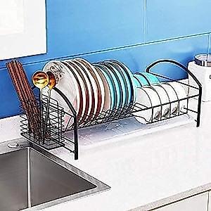 Plate Rack Dish Drainer Rack Rust Proof Stainless Steel Organization Shelf Kitchen Drainer Utensil Holder with Drain Board Pan Plate Holder (Color : Black, Size : 48.5x26x19cm)