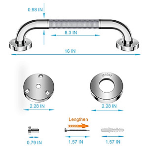 Winllingal Grab Bars for Bathtubs and Showers 2 Pack 16 Inch- Safety Bathroom Handicap Grab Bar for Seniors - Anti-Slip Grab Bars for Shower- Shower Handles for Elderly