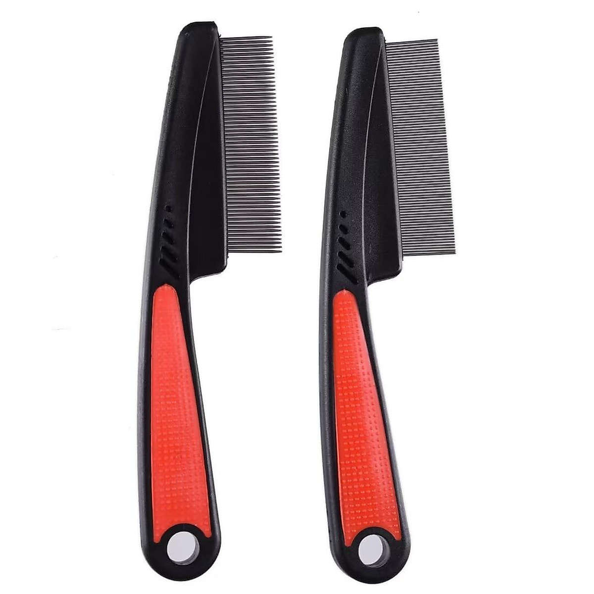 Iluadme 2 Pieces Fine Tooth and Wide Tooth Dog Grooming Comb - Rubber Handle Hair Comb for Small Dogs & Cats with Flea and Tick Removal (2PCS, Black Red)