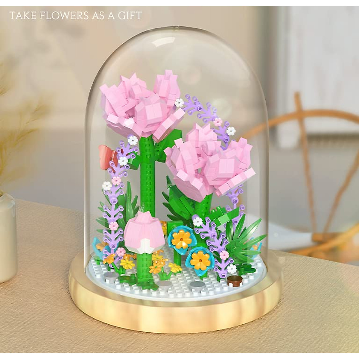 FLOWERKITY Building Blocks Flower Set Carnation Bouquets Mini Blocks with Dust Cover, Botanical Collection Gifts for Adults, Women… (Pink Carnation)