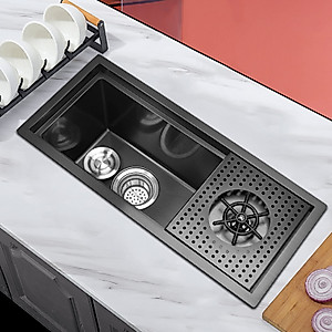 QINTH Bar Sink with Glass Rinser, Stainless Steel Undermount Prep Kitchen Sink, 23.4 X 10.2 Inches Single Bowl, for Hotel Cafe Restaurant Workstation