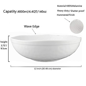 KX-WARE Melamine Serving Bowls -2pcs 12inch Larger Salad Bowls/Mixing Bowls,White Color| Break-resistant 100% Melamine Bowls | Dishwasher Safe,BPA Free