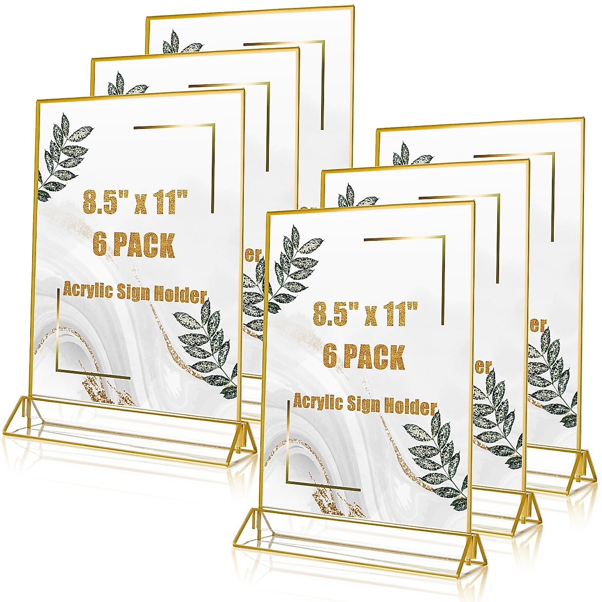 Oungy 6 PCS Acrylic Sign Holder 8.5x11 Gold Picture Frame Double Sided Flyer Holder Table Menu Holder Display Stand for Wedding Table Number Menu Holder