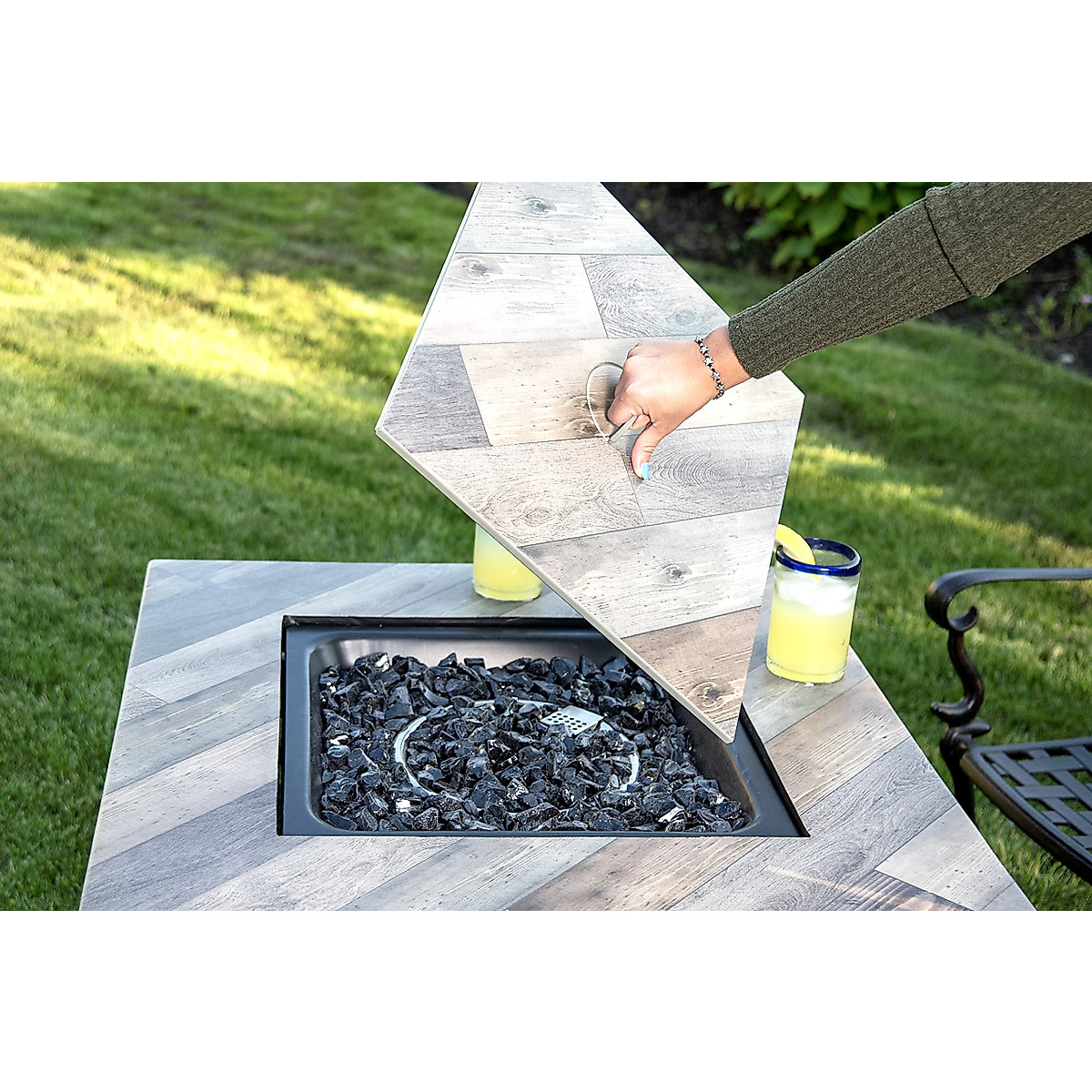 Endless Summer, The Harper, Square 30" Outdoor Propane Fire Pit, Includes Black Fire Glass, Table Insert, and Protective Cover
