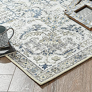 jinchan Area Rug 8x10 Vintage Rug Indoor Flodable Thin Rug Retro Accent Rug Distressed Carpet Blue Multi Floral Print Mat Country Boho Rug Non Slip Kitchen Bedroom Living Room Dining Room Office