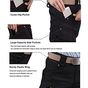 Susclude Men's Tactical Pants Stretch, 9 Pockets Rip Stop Lightweight Cargo Work Military Trousers Outdoor Hiking Pants Black 34Wx32L