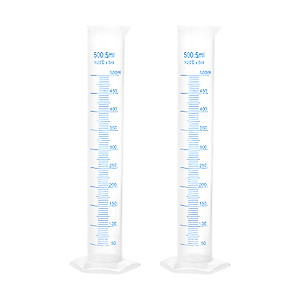 uxcell Plastic Graduated Cylinder, 500ml Measuring Cylinder, Science Test Tube Beakers, 2-Sided Metric Marking, Clear Hex Base for Lab Home 2Pcs