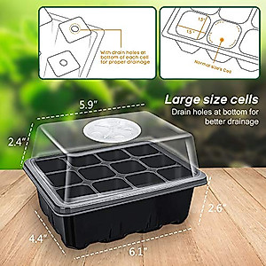 Bonviee 5-Pack Seed Starter Tray Seedling Kits,Plant Starter Kit with Adjustable Humidity Dome and Base Indoor Greenhouse Mini Propagator for Seeds Growing Starting (12 Cells per Tray,Black)