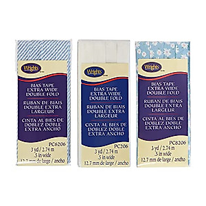 Wrights Extra Wide 1/2 Inch Double Fold Bias Tape for Quilting and Sewing, 27 Total Yards, White/Blue 9 Piece