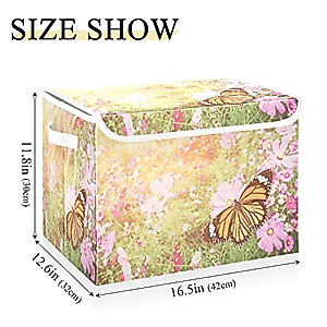 Blueangle Collapsible Storage Boxes 1 Pack, Cosmos Flower Field Butterfly Storage Baskets with Lids and Handle for Home Bedroom Closet Office（78）
