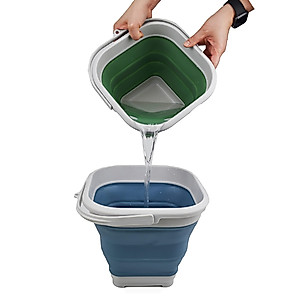 SAMMART 5.5L (1.4 Gallon) Collapsible Square Handy Bucket/Foldable SquareWater Pail/Portable Tub with Handle. (Grey/Steel Blue, 1)