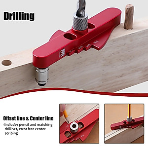 BGASNW Dowel Jig Kit, Doweling Jig for Woodworking, Self-centering Line Scriber Woodworking Tools, Drill Guide for Straight Holes with Drill Bit Set 1/4", 5/16", 3/8" and Drill Bit Stop Collar Set