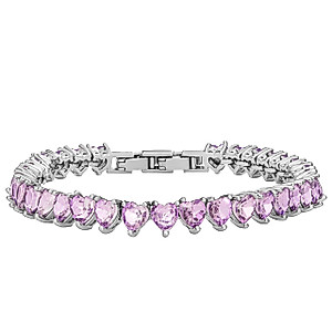 HVKI Women's Purple Heart Crystal 7 Inch Tennis Bracelet