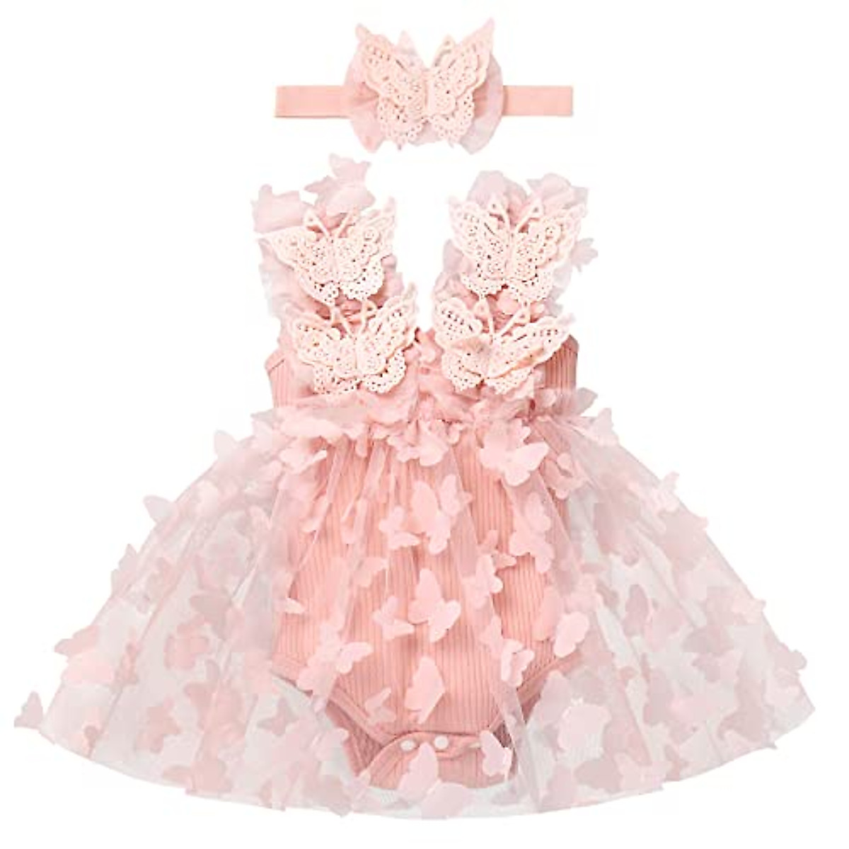 First Birthday Outfit Girl: Baby Butterfly Outfits Boho Romper Princess Butterfly Dress for Toddler Headband Cake Smash Easter Newborn Photography Butterflies Tutu Infant Photoshoot Pink 6-12 Months
