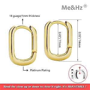 Me&Hz 14K Gold Colored Small Square Huggie Hoop Earrings for Women Cartilage Sleeper Tiny Gold Hoops Earrings Oval U Shaped Geometric Rectangle Huggie Earrings
