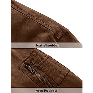 WenVen Men's Washed Cotton Bomber Jacket Active Track Windbreaker (Coffee, 3XL)