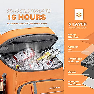 Maelstrom Cooler Backpack,35 Can Backpack Cooler Leakproof,Insulated Soft Cooler Bag,Beach Cooler Camping Cooler,Ice Chest Backpack,Travel Cooler for Grocery Shopping,Kayaking,Fishing,Hiking,Orange
