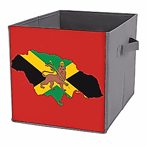 Jamaica Rasta Lion Flag Foldable Storage Bins Printd Fabric Cube Baskets Boxes with Handles for Clothes Toys, 11x11x11