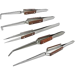 Fiber Grip Tweezers Jewelry Hobby Craft Soldering Fiber Grip Cross Locking Set Bent and Straight Tip 5 PCS By JTS