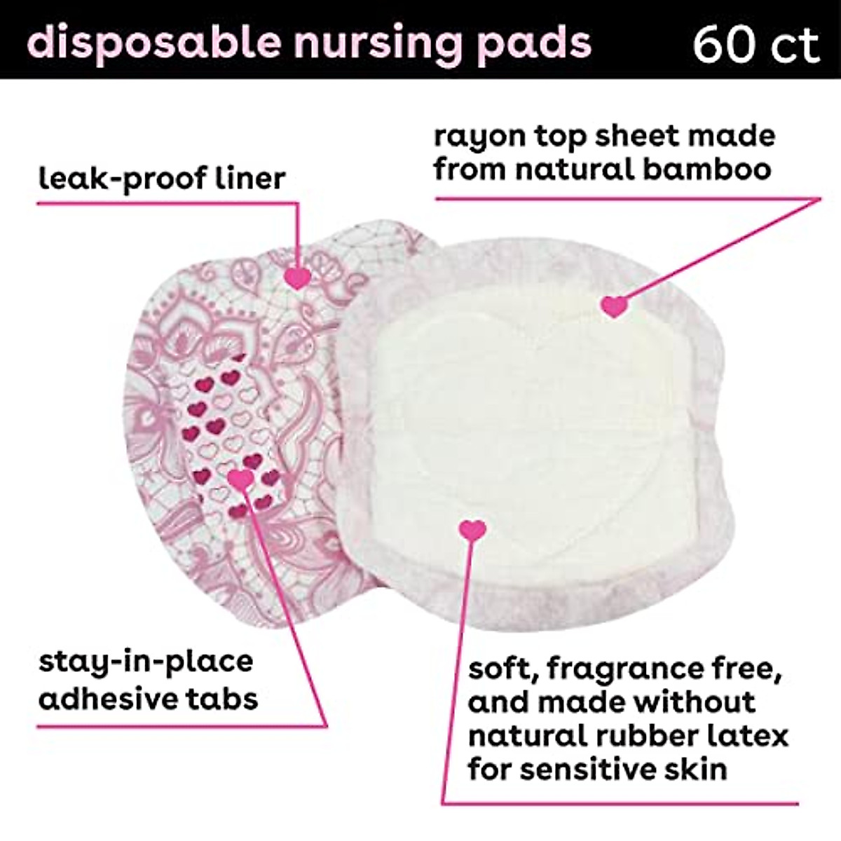 Bamboobies Disposable Nursing Pads for Breastfeeding & Sensitive Skin, Super-Absorbent Milk Proof Pads, Perfect Baby Shower Gifts, 60 Count