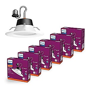 Philips LED Flicker Free 5"/6" Dimmable Recessed Downlight, EyeComfort Technology, 750 Lumen, Soft White Light (2700K), 8.5W=65W, E26 Base, Title 20 Certified, 6-Pack