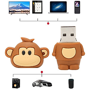 Kafuty-1 Cute USB Flash Drive, Cartoon Animal Monkey Thumb Drive, Pendrive Memory Thumb Stick, Gifts for School Students Kids Children Teacher Collegue Employees(64GB)