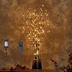 LITBLOOM Lighted Brown Willow Branches 30IN 150 LED Plug in with Timer and Dimmer Tree Branch Lights with Warm White Lights for Holiday Christmas Home Decoration