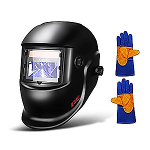 Kuject Auto Darkening Welding Helmet with Welding Gloves, True Color Solar/Battery Powered Welding Hood, Welding Mask With Wide Shade 4/9-13 for MMA TIG MIG MAG Arc Welder Mask
