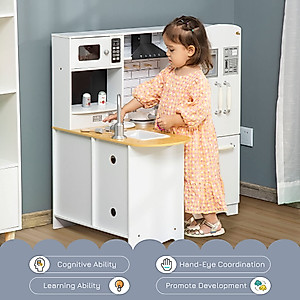 Qaba Large Play Kitchen with Full Set of Appliances for a Modern Day Pretend Kitchen, Tons of Storage, Corner Play Kitchen Set with Sound Effect, Educational Pretend Role Playset Game