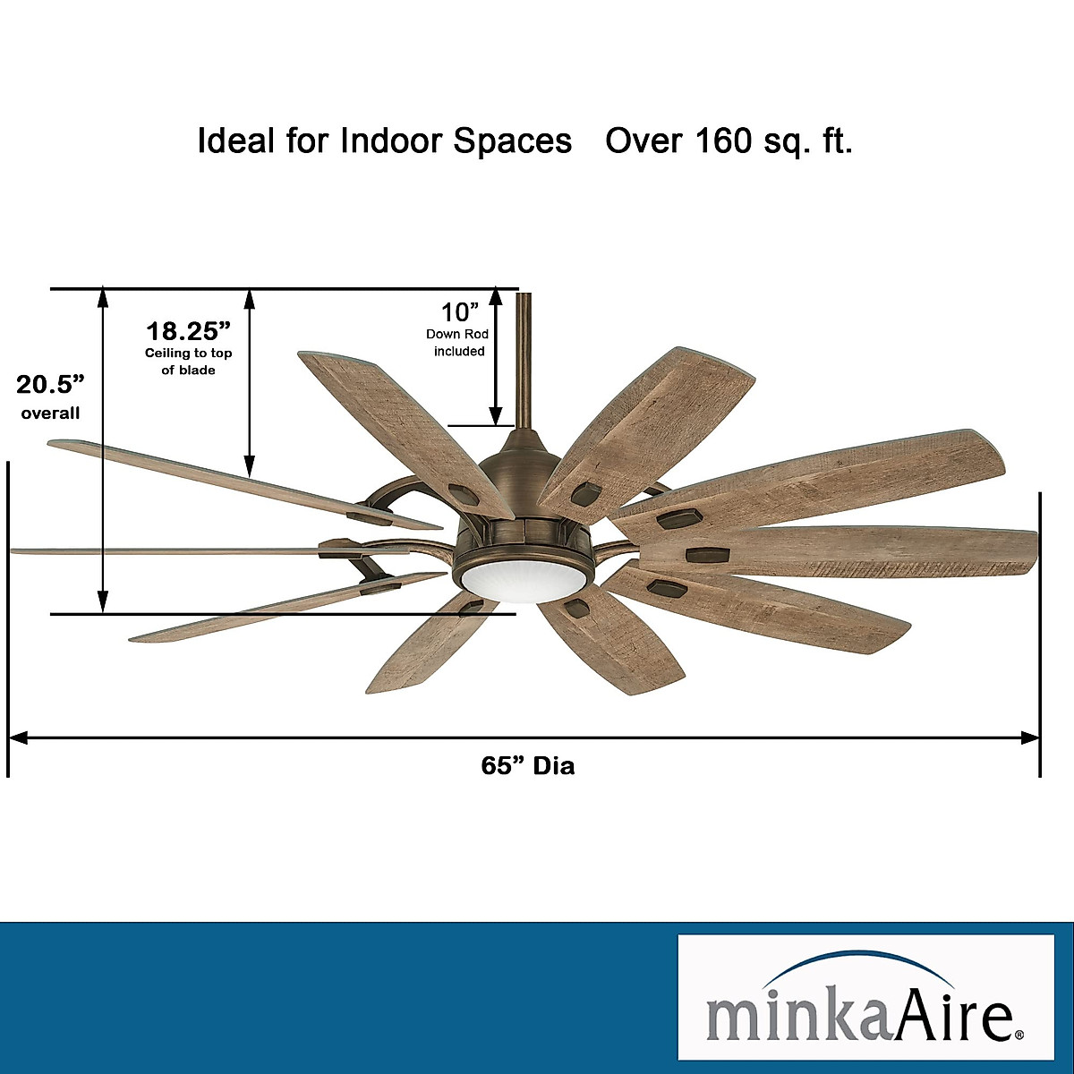 MINKA-AIRE F864L-HBZ Barn 65 Ceiling Fan with LED Light and DC Motor, Brown Heirloom Bronze Finish