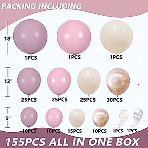 155PCS Boho Dusty Purple Lavender Sand White Nude Gold Balloons Balloon Garland Arch Kit, Boho Gender Reveal Wedding Birthday Bridal Baby Shower Balloons Balloon Garland Arch Kit Party Decorations
